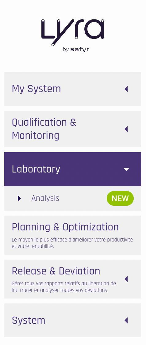 Liste des Analyses – Lyra System